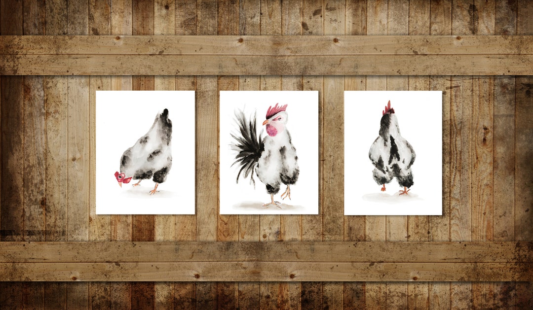 Chicken Art, Gallery Wall Set, Watercolor Chicken Prints, Rooster and ...