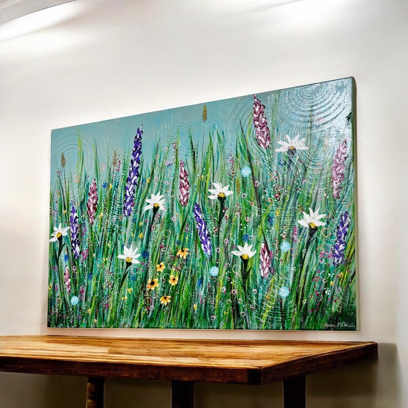 Abstract Wildflower Art Print, Colorful Floral Painting, Lupine Daisies ...