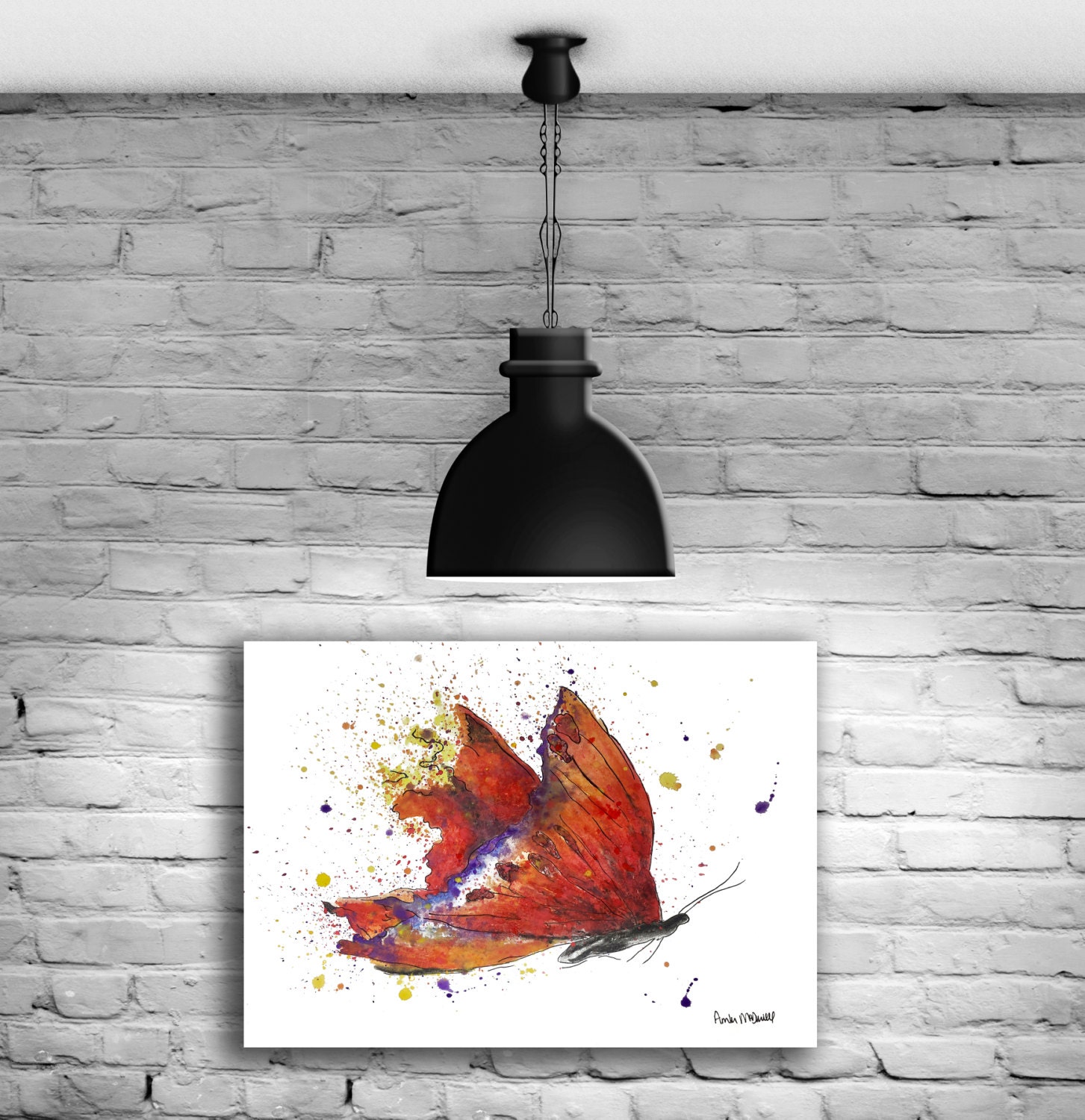 Orange Butterfly Art Print Butterfly Painting Watercolor | Etsy