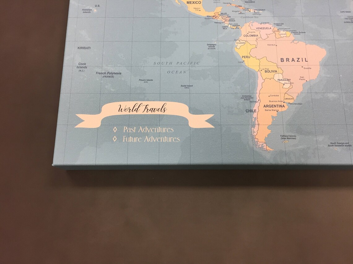 Blue World Travel Map Personalized Push Pin Map Canvas | Etsy