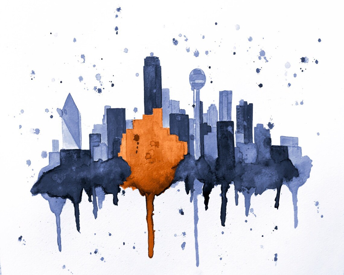 Dallas Skyline Art Dallas Skyline Painting Print of Dallas - Etsy