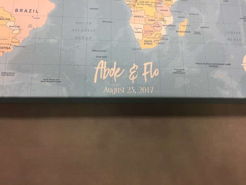 Blue World Travel Map Personalized Push Pin Map Canvas - Etsy