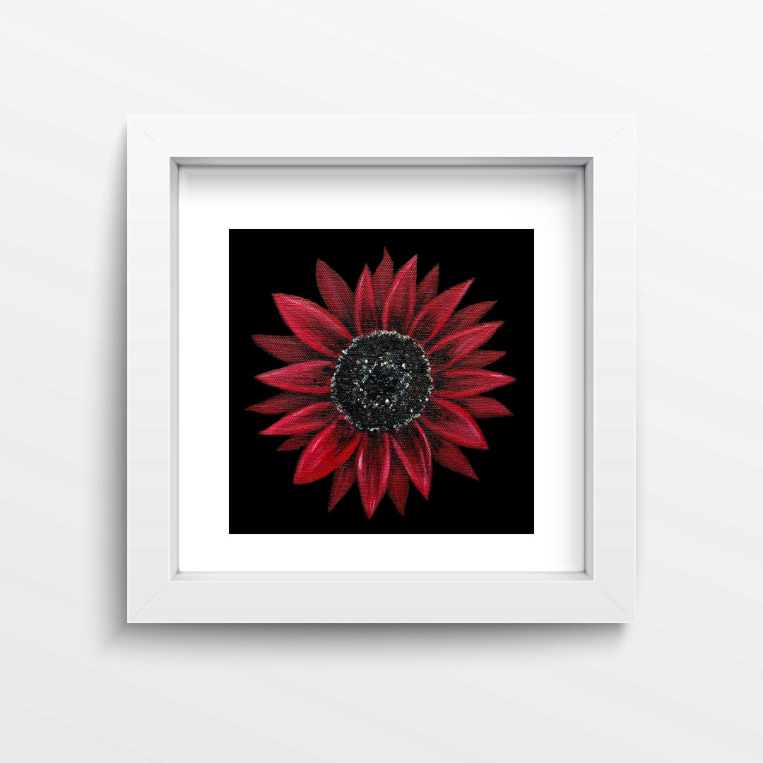 RED SUNFLOWER Art Print of Original Acrylic Sunflower Painting, Red ...
