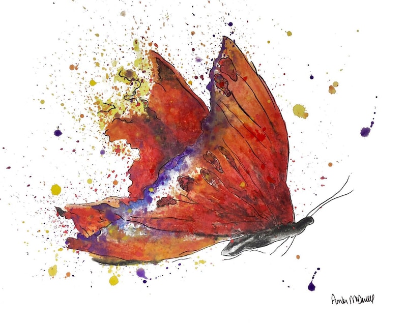 Orange Butterfly Art Print Butterfly Painting Watercolor | Etsy