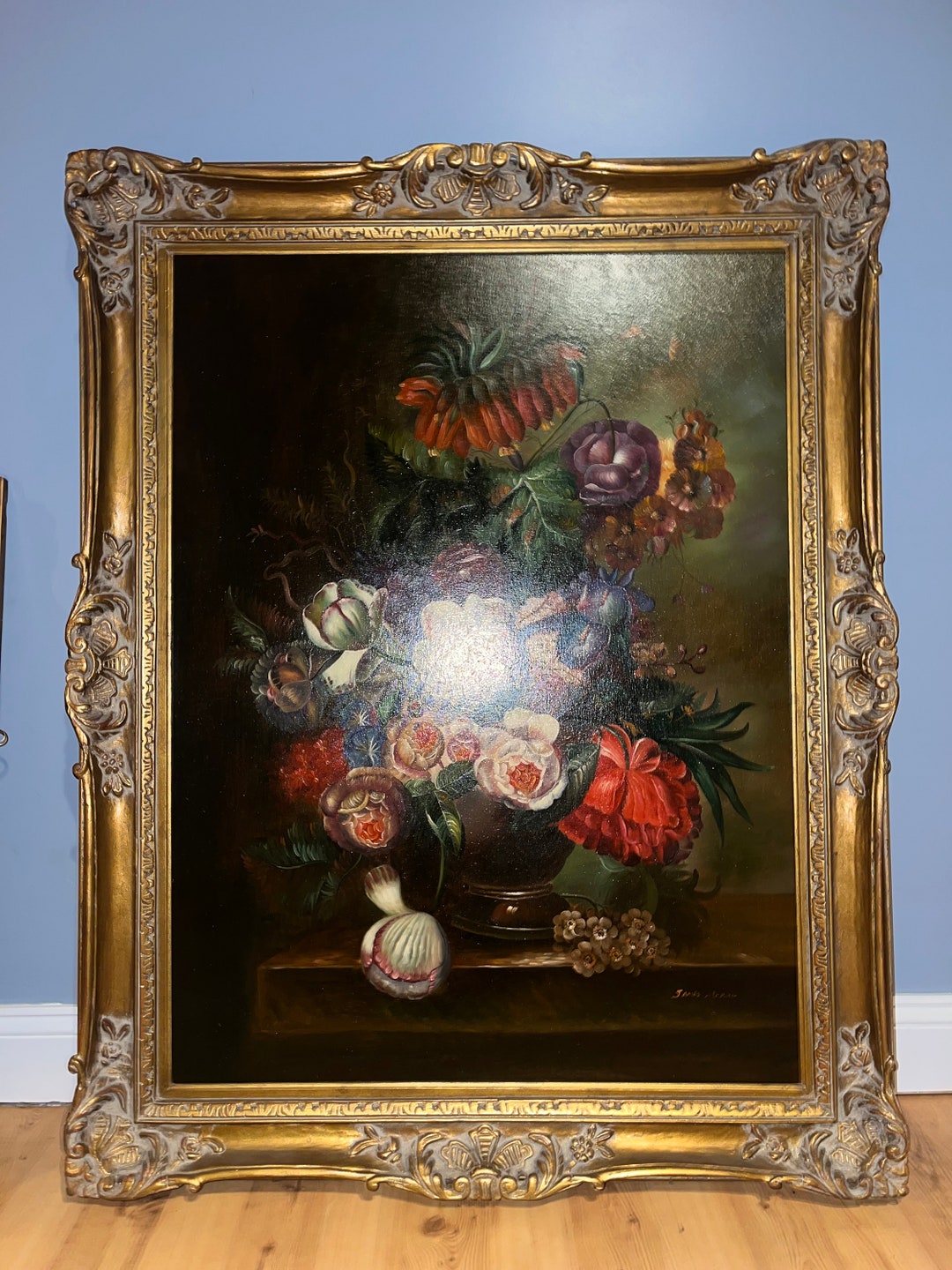 Windsor Art Products JAMES MORAN Signed Huge Floral Flowers Acrylic ...