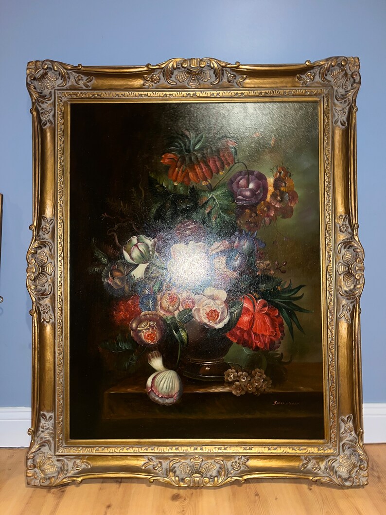Windsor Art Products JAMES MORAN Signed Huge Floral Flowers Acrylic ...