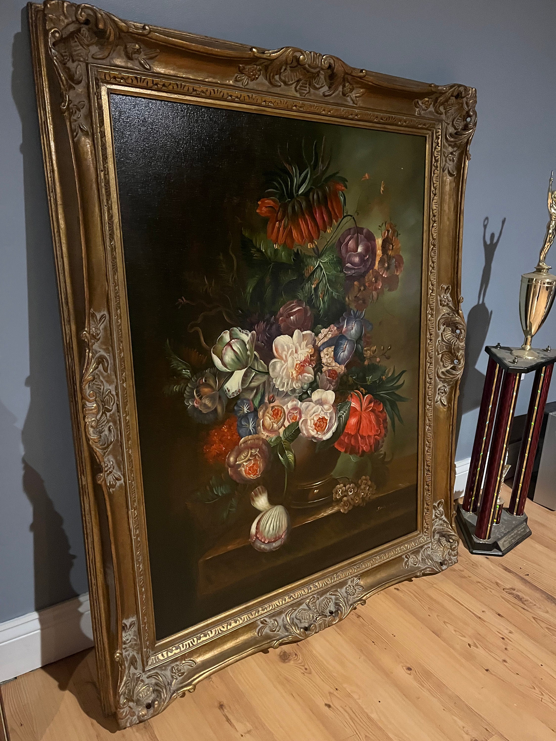 Windsor Art Products JAMES MORAN Signed Huge Floral Flowers Acrylic ...