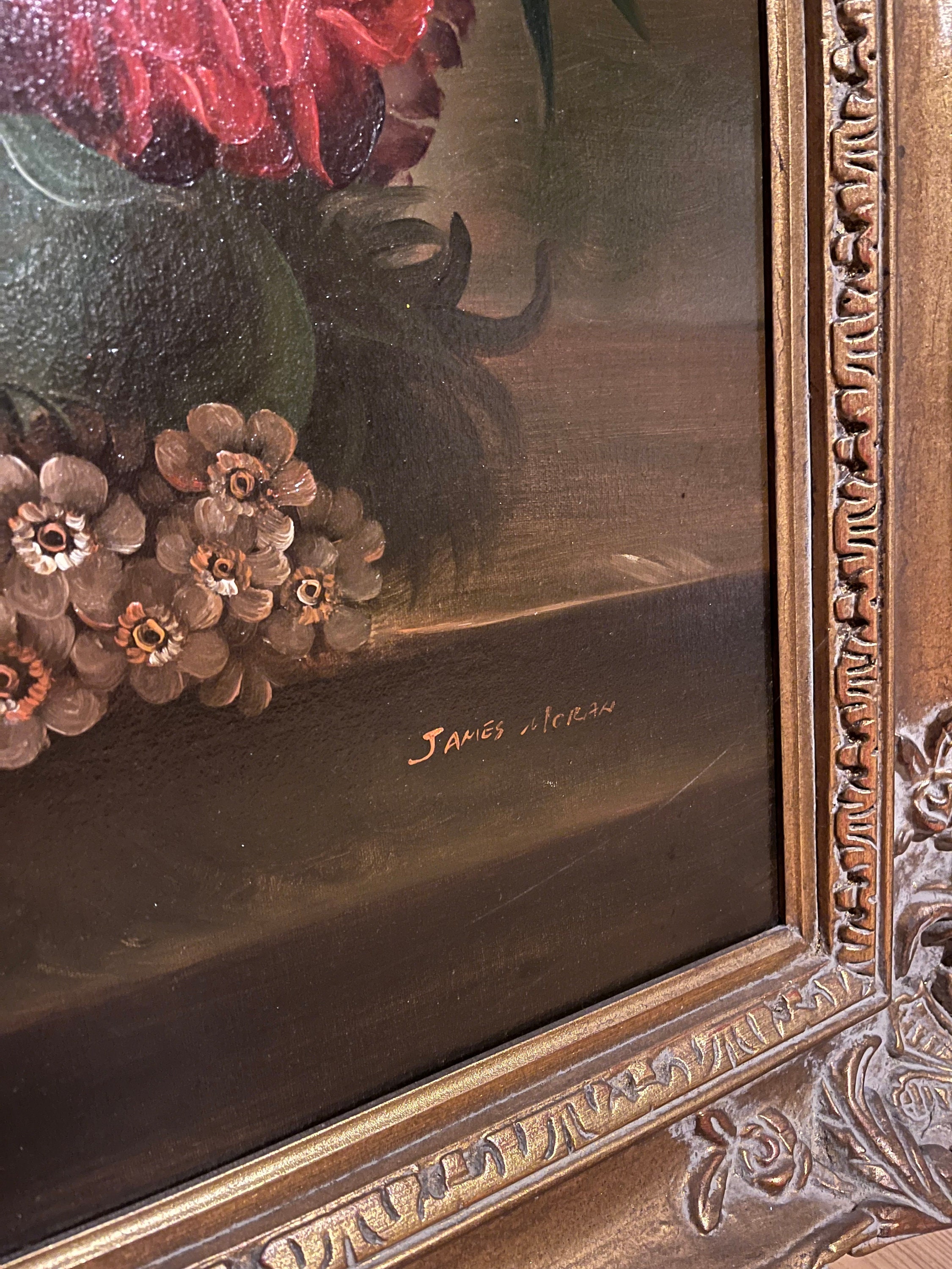 Windsor Art Products JAMES MORAN Signed Huge Floral Flowers Acrylic ...