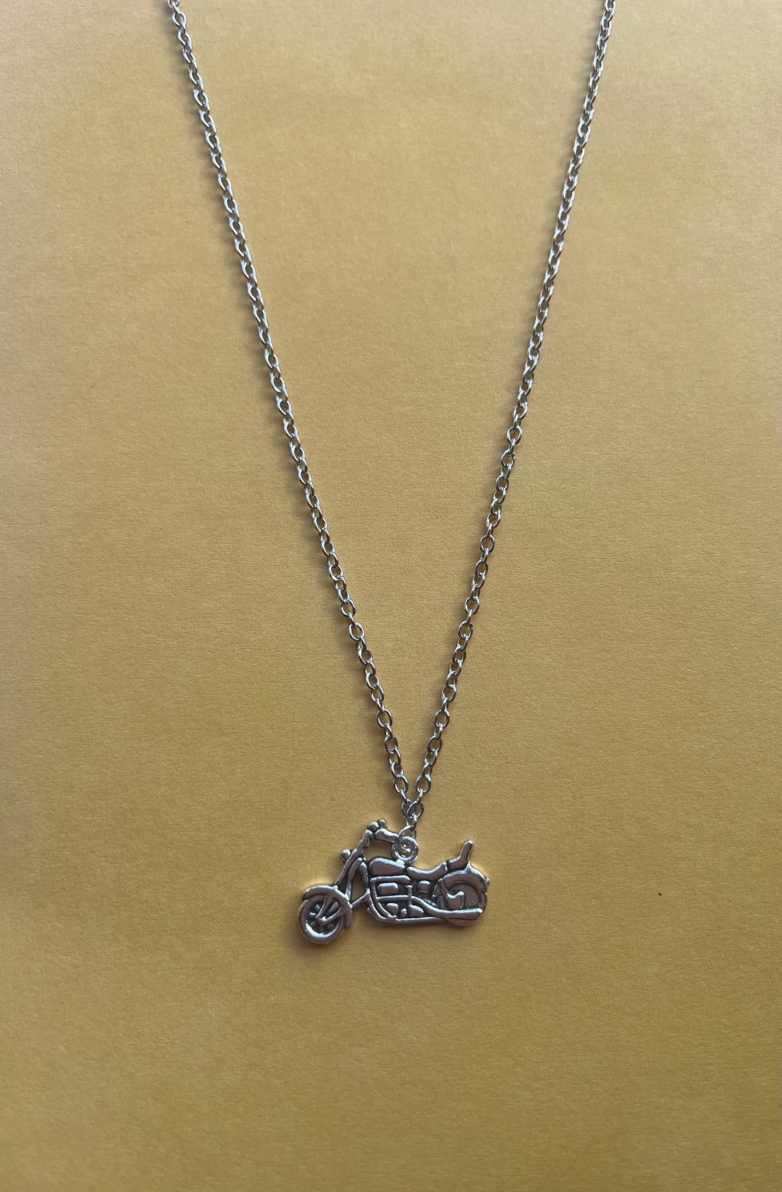 18” Motorcycle Charm Necklace - Motorcycle Rider - Silver - Biker ...