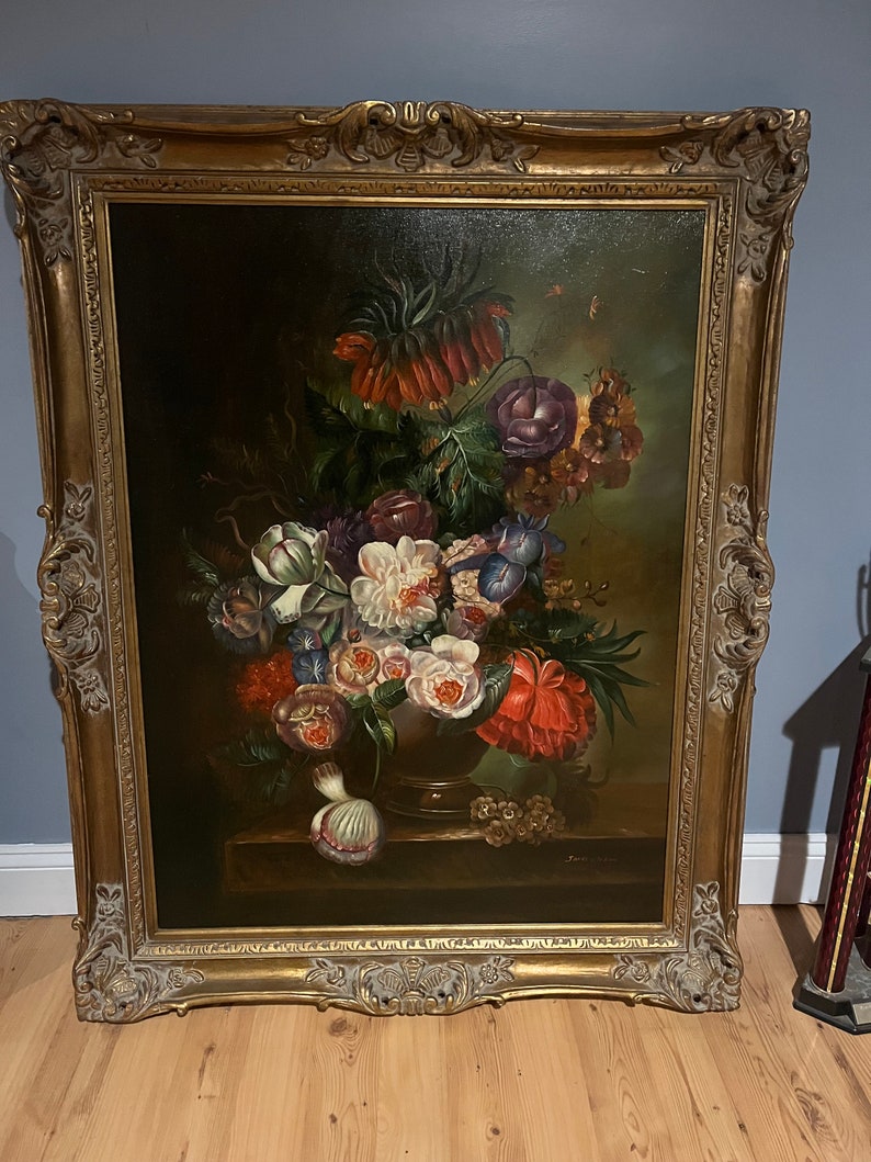 Windsor Art Products JAMES MORAN Signed Huge Floral Flowers Acrylic ...