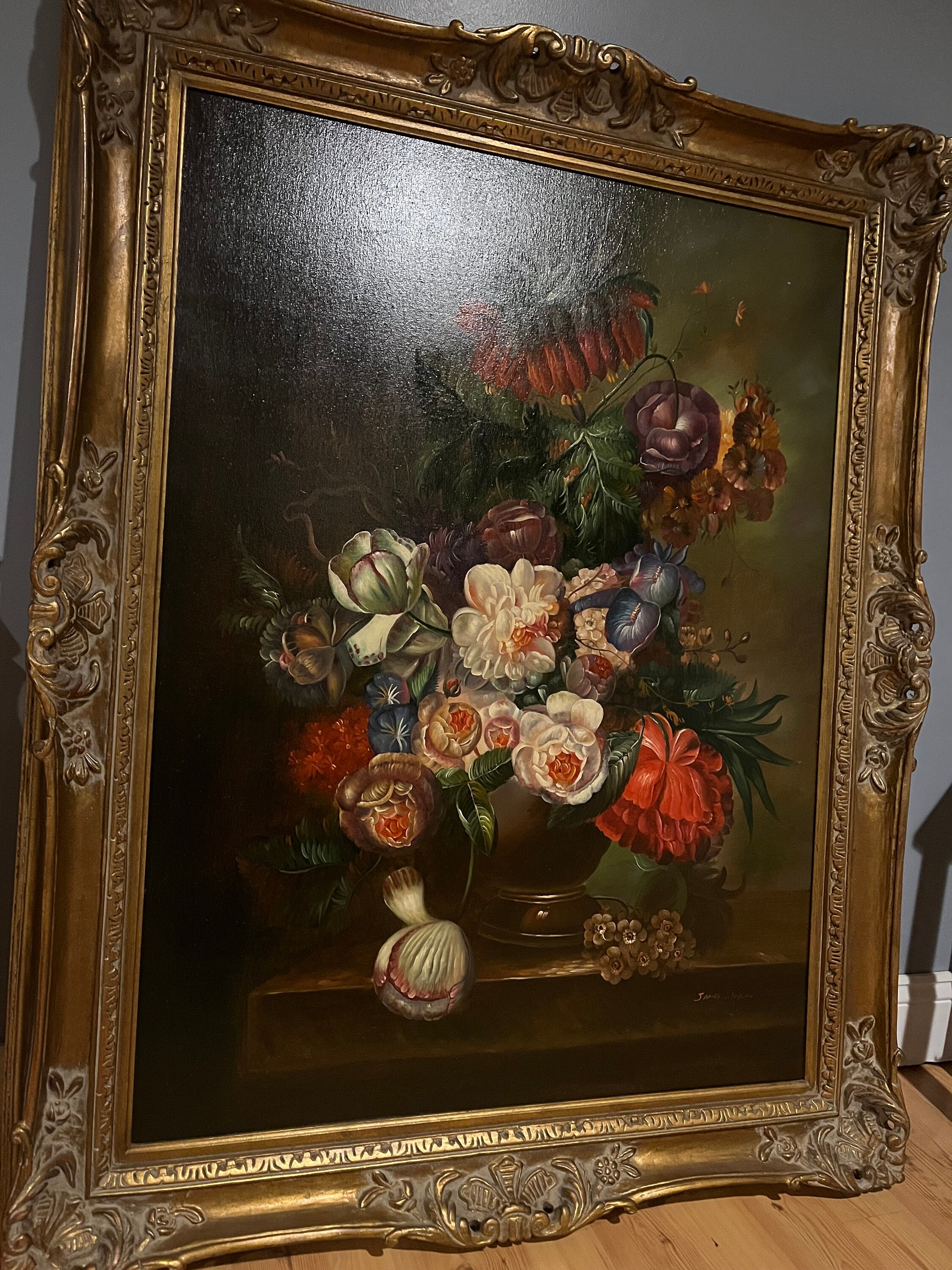 Windsor Art Products JAMES MORAN Signed Huge Floral Flowers Acrylic ...