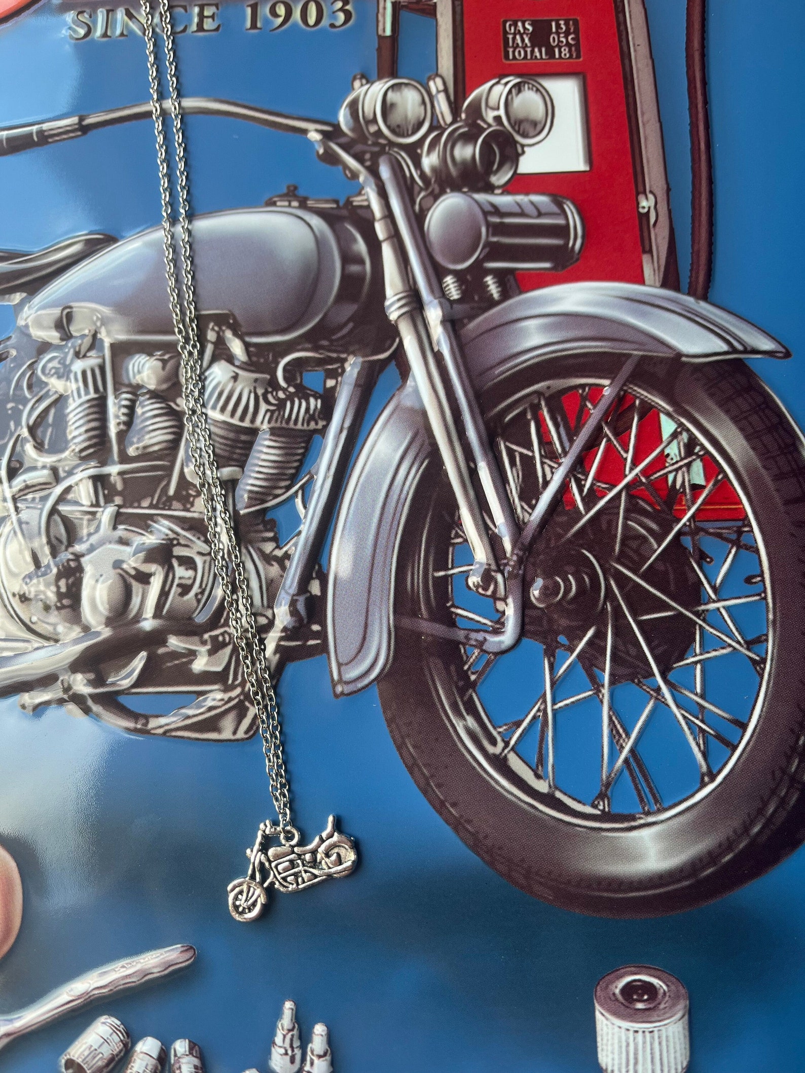 18” Motorcycle Charm Necklace - Motorcycle Rider - Silver - Biker ...