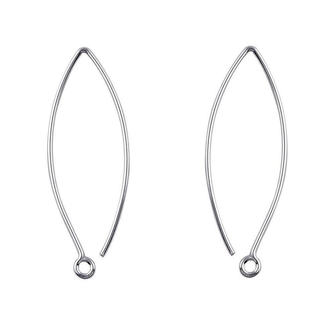 2 Sterling Silver Ear Wires, 20g Large Leaf Style Ear Hooks, Marquise ...