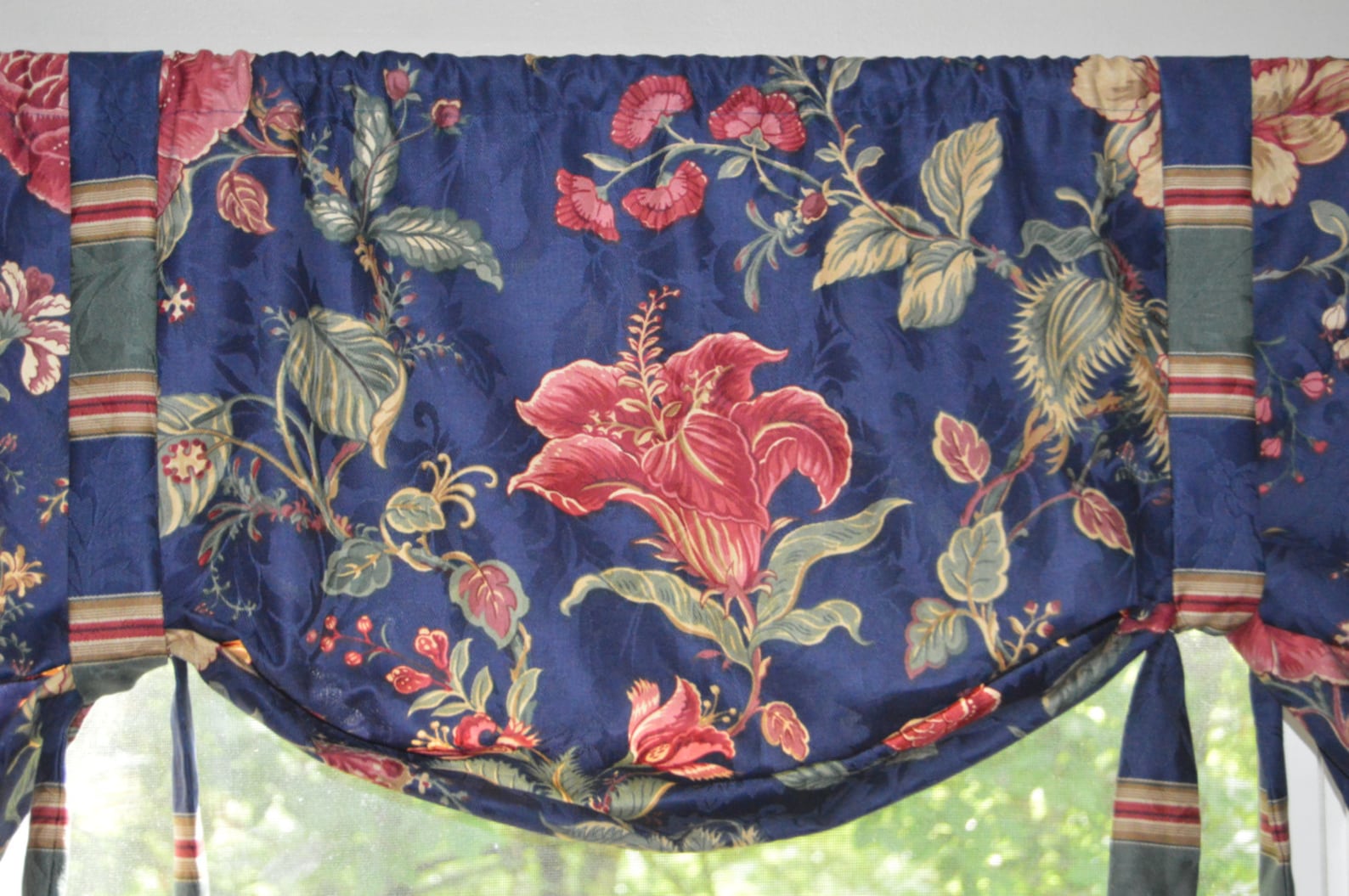 Window Treatment Tie up Valance Waverly Fabric Valance Navy - Etsy