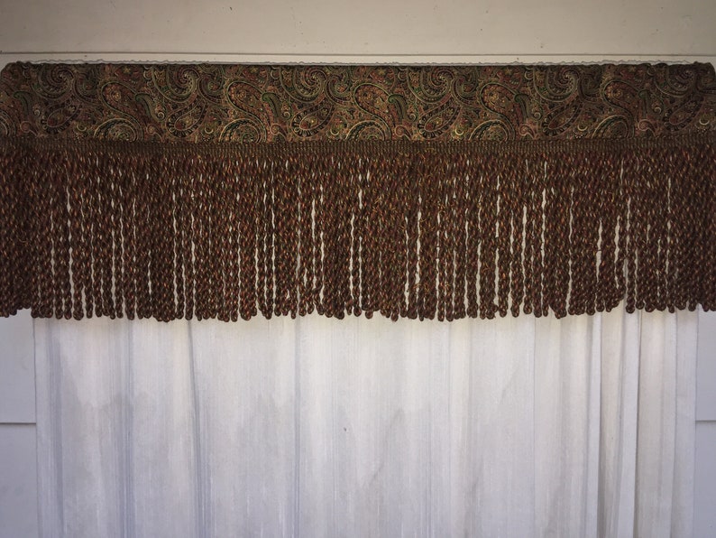 Boho Window Valance. Paisley Window Valance With Fringe, Retro Valance ...