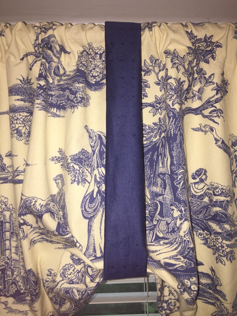 Toile window valance blue and light yellow toile valance | Etsy