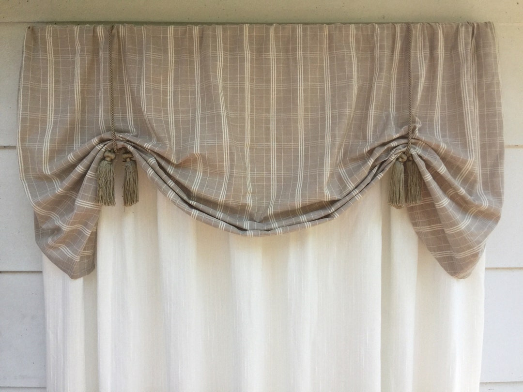 Taupe Window Treatment, Taupe and White Window Valance, Check Valance ...