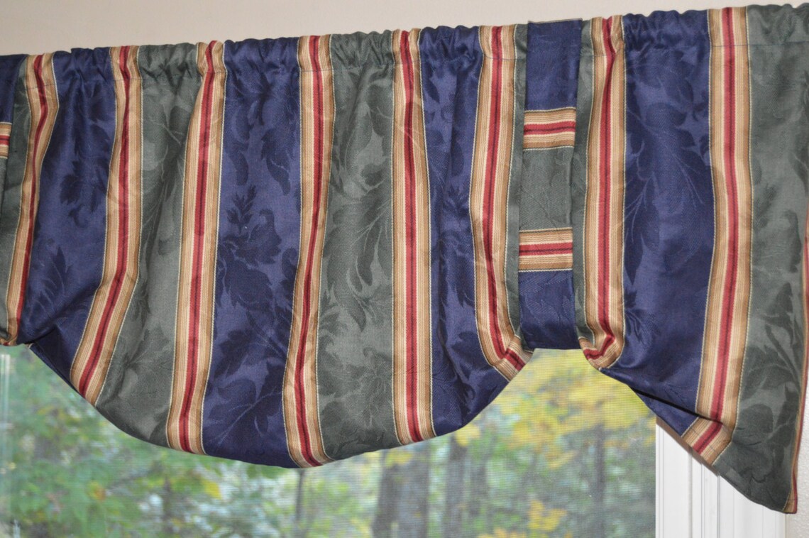 Stripe Valance Window Treatments Tie up Valance Waverly | Etsy