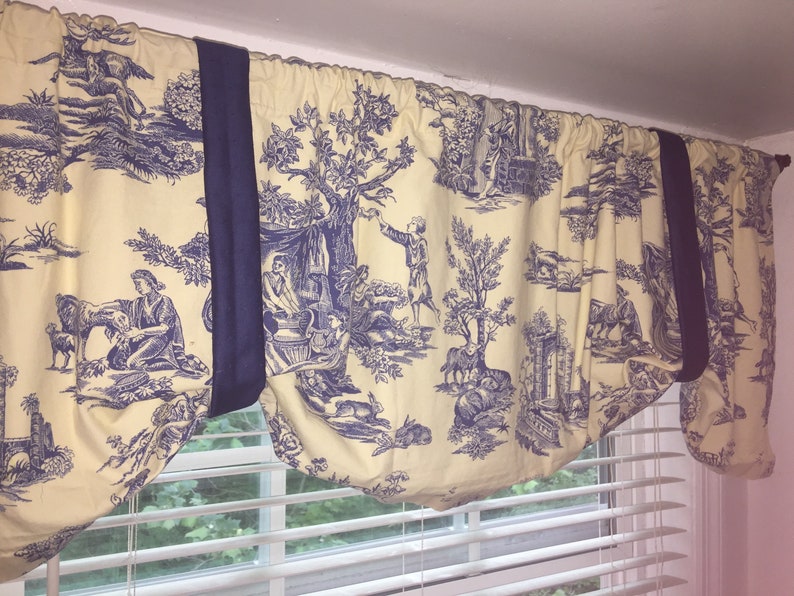 Toile window valance blue and light yellow toile valance | Etsy
