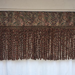 Boho Window Valance. Paisley Window Valance With Fringe, Retro Valance ...