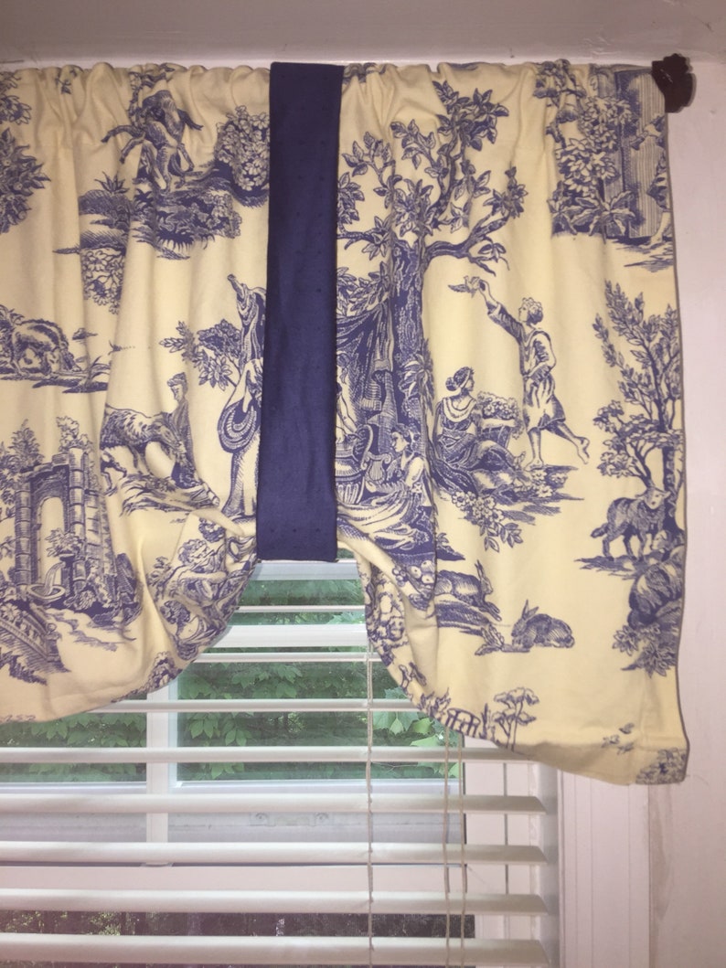 Toile window valance blue and light yellow toile valance | Etsy
