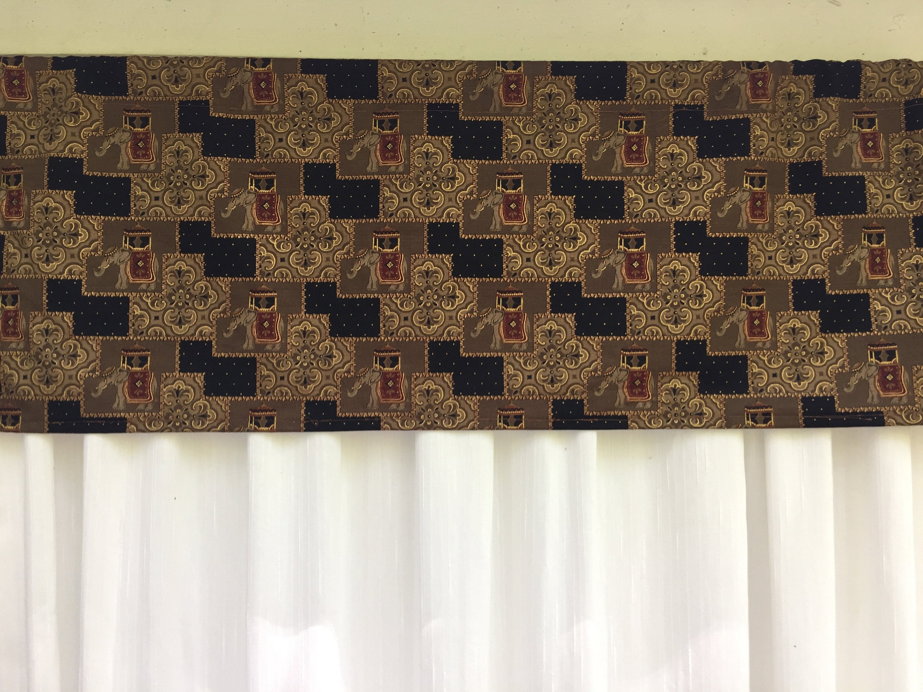 Elephant window valance cornice look valance brown black | Etsy