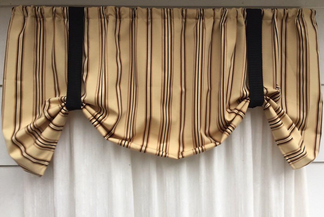 Stripe Window Valance, Black, Tan, Light Brown, Chocolate Brown, Light ...