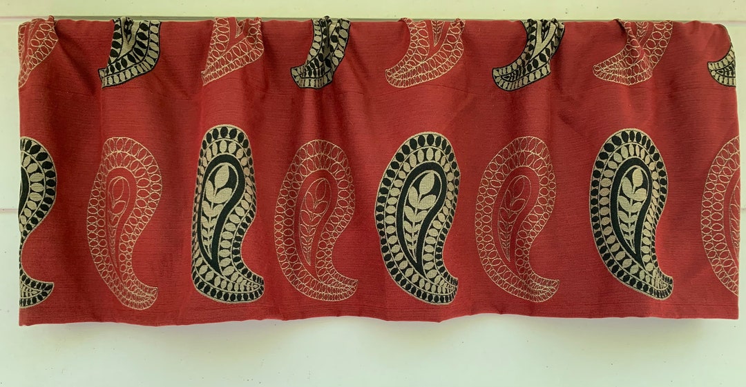 Gathered Valance. Window Valance, Valance, Black, Gray, Maroon Brick ...