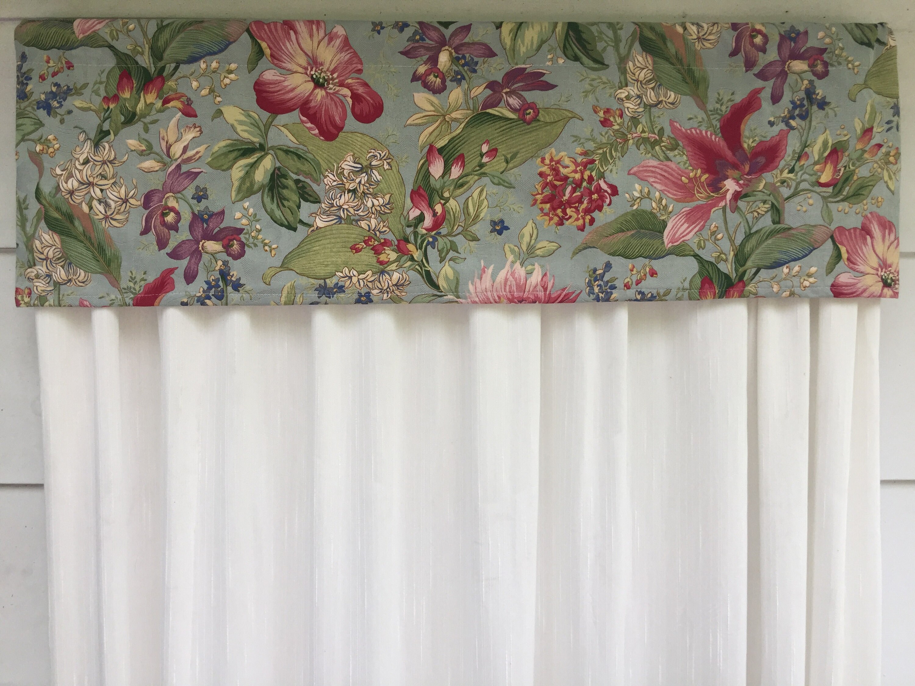 Tropical window valance sea foam bluish background color with | Etsy