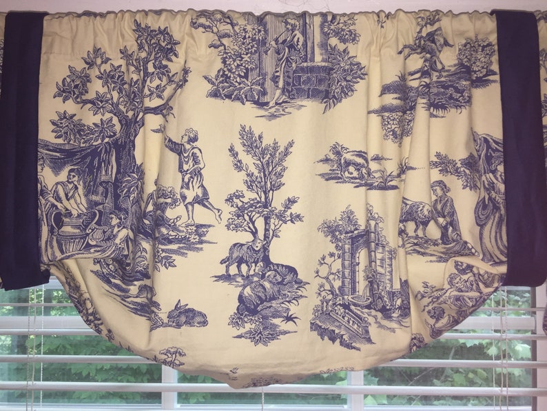 Toile Window Valance, Blue and Light Yellow Toile Valance, Exclusive by ...
