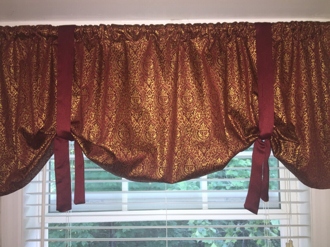 Burgandy Window Valance, Burgandy and Gold Window Valance, Swag Window ...