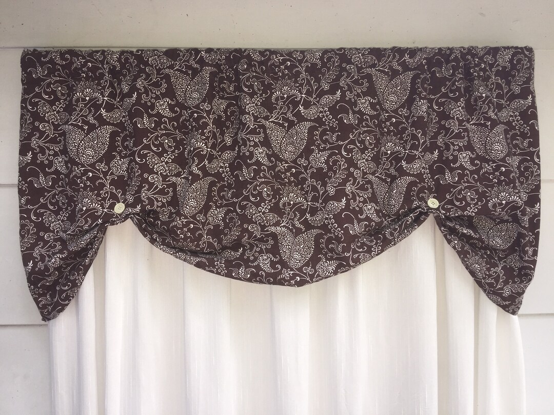 Brown Window Valance, Chocolate Brown and White Window Valance, Button ...