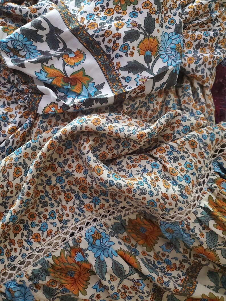 Maya Antonia Set Floral-blue-white-orange-turquoise Maxi Skirt - Etsy