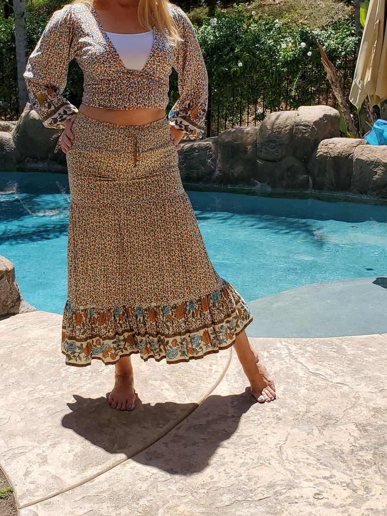 Maya Antonia Set Floral-blue-white-orange-turquoise Maxi Skirt - Etsy