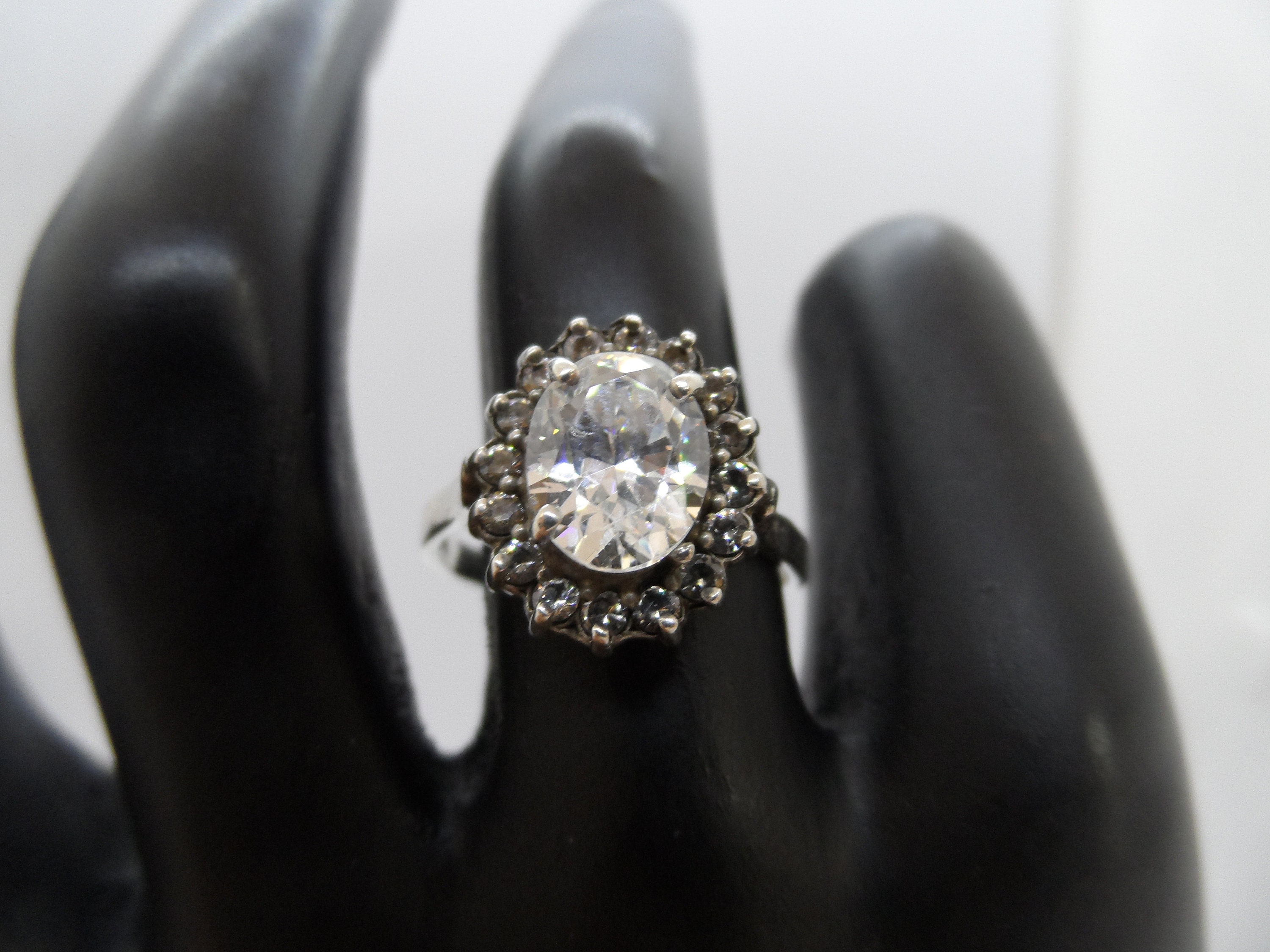 Vintage Sterling Silver cocktail Ring Clear Sapphire Main Gem | Etsy