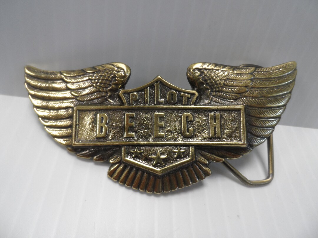 Vintage American Buckles Co. Brass Belt Buckle "pilot Beech" Wings W/ 3 ...