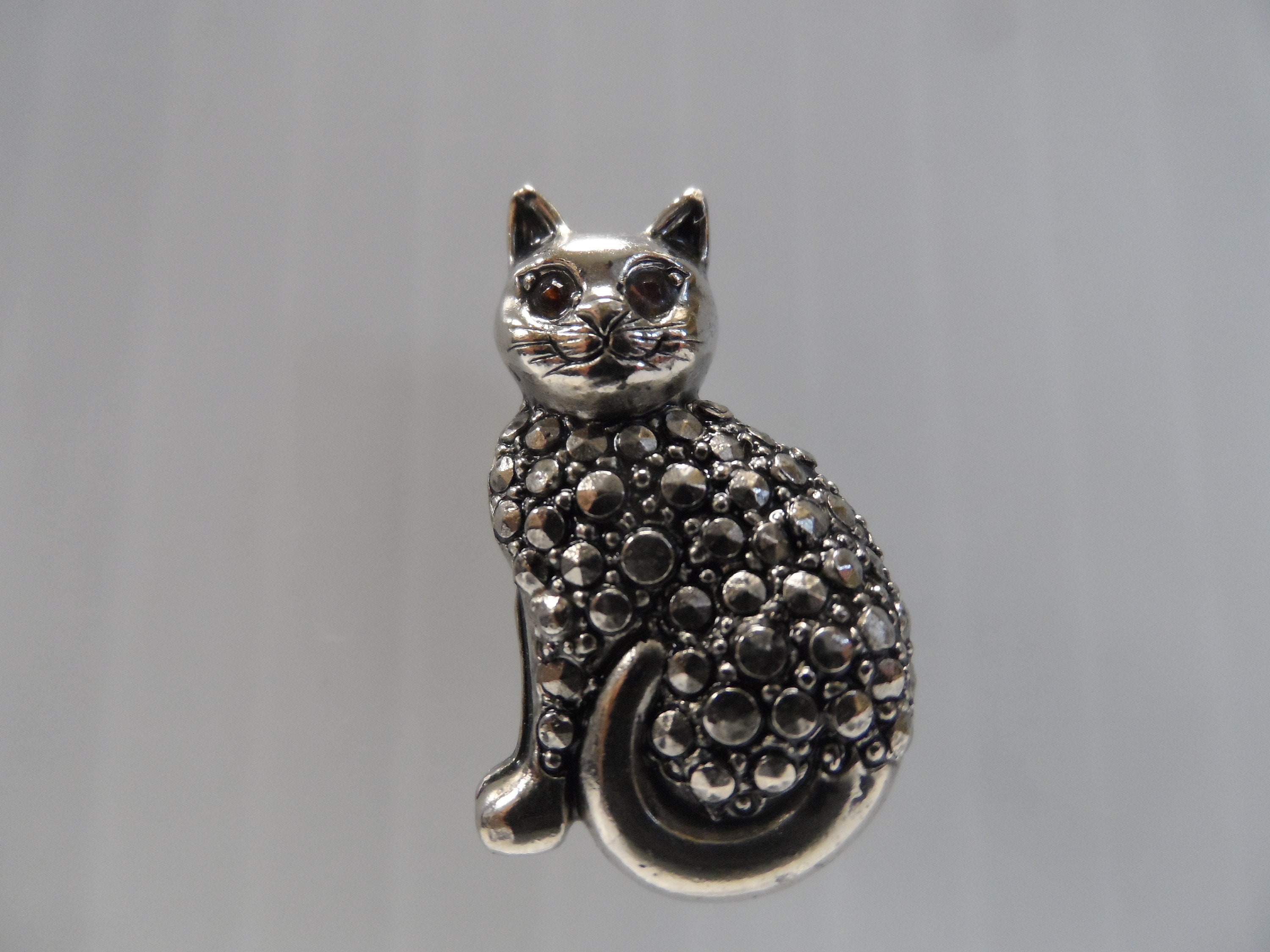 Vintage Miniature Silver Tone Cat Pin, Citrine Gem Eyes - Etsy UK