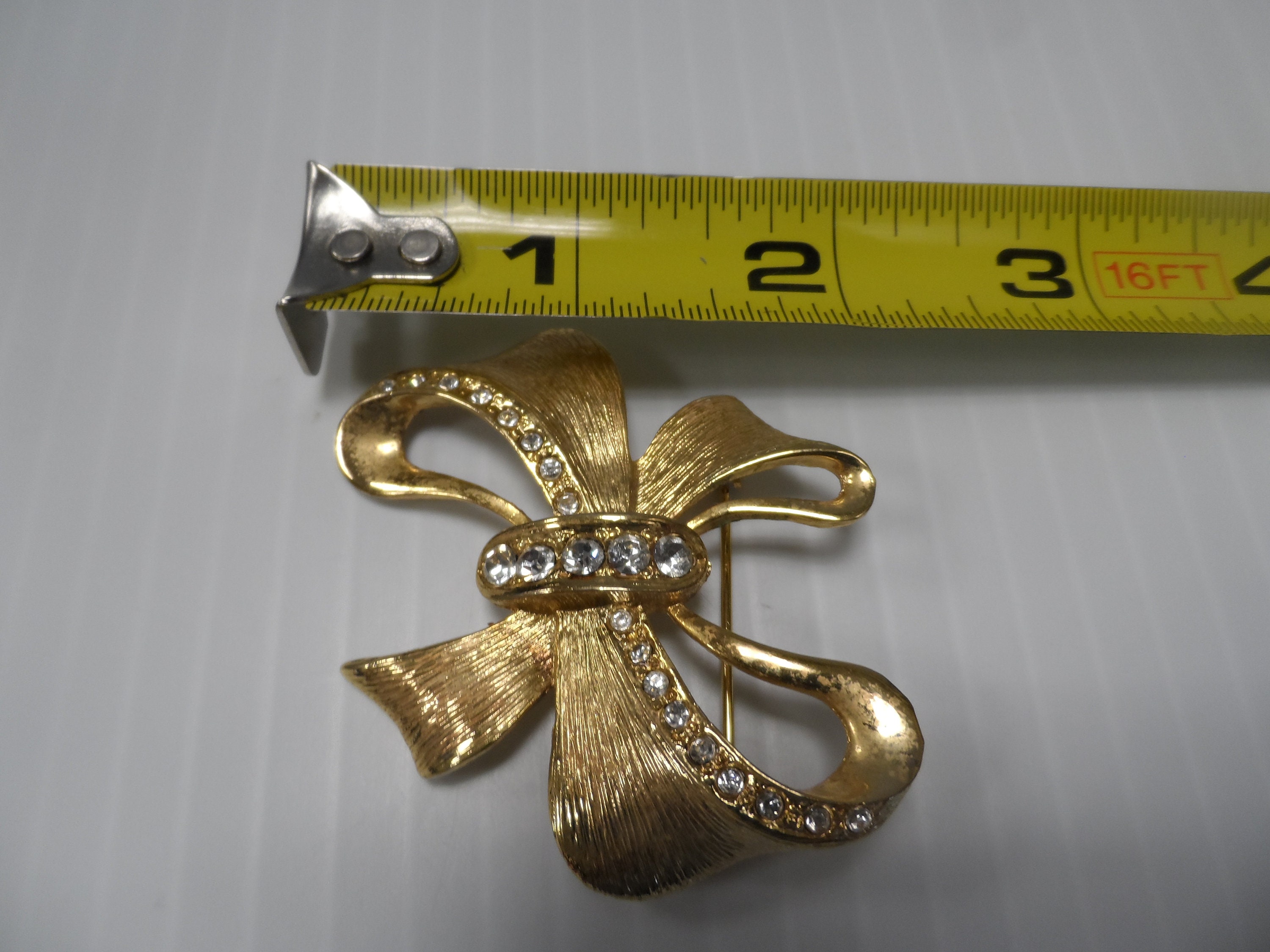 Vintage Ribbon Bow Brooch with Rhinestones Signed LR | Etsy