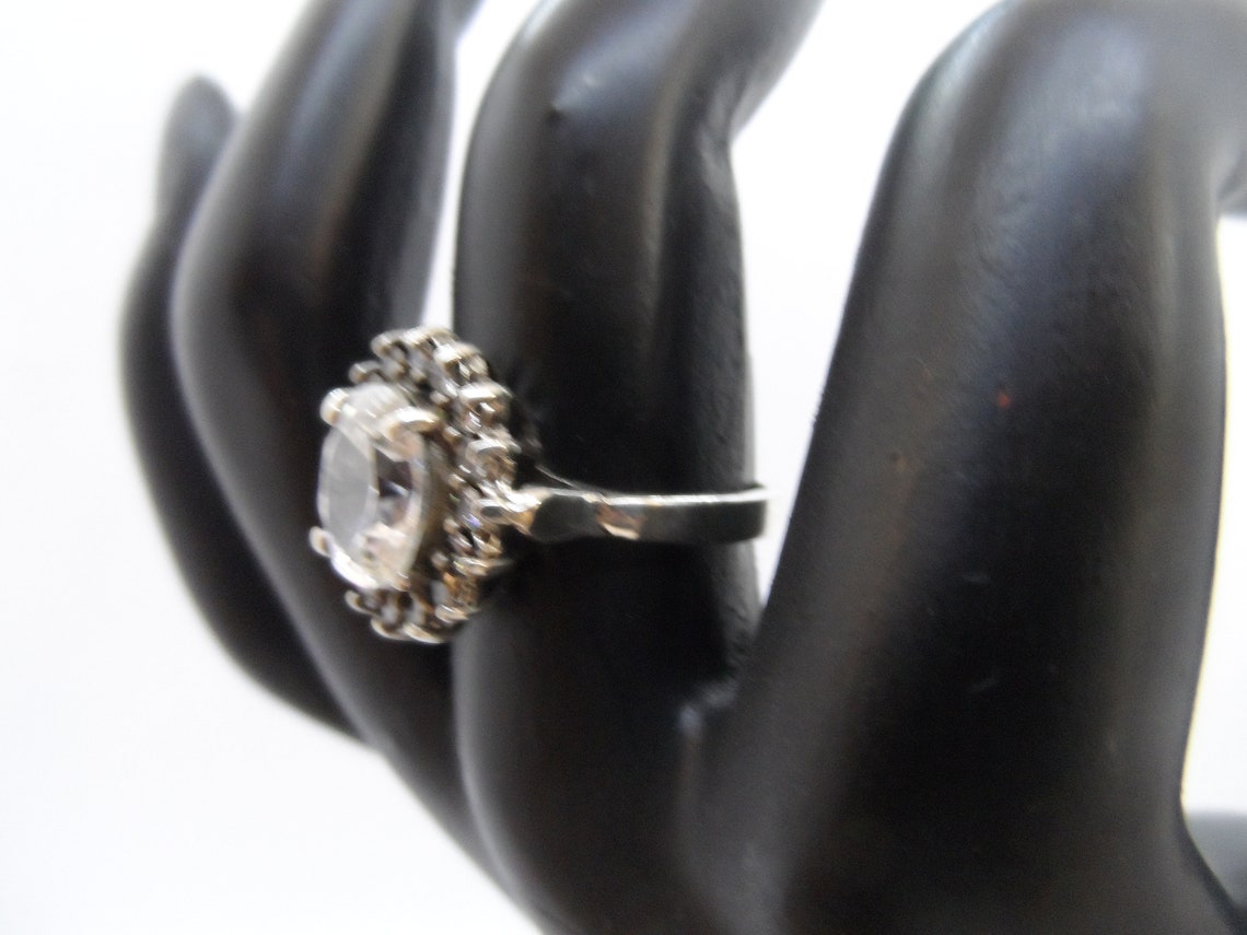 Vintage Sterling Silver cocktail Ring Clear Sapphire Main Gem | Etsy