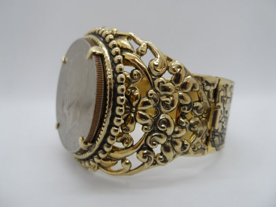 Vintage Gold Tone Coin Bezel Hinged Cuff Bracelet 1 Dollar - Etsy