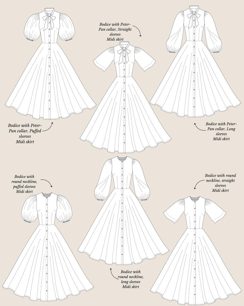 Berry Dress Sewing Pattern, Peter Pan Collar, Circle Skirt (digital ...