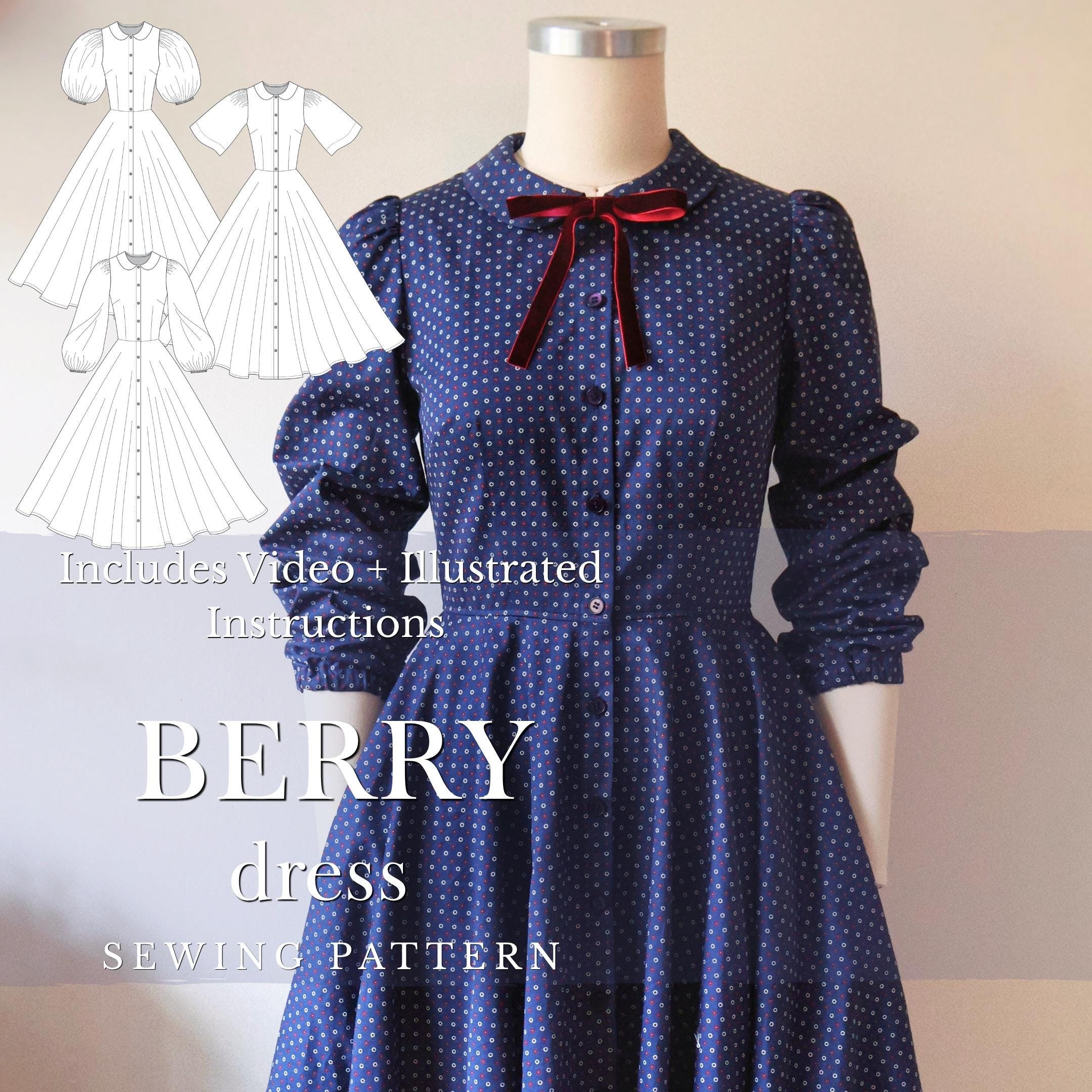 Berry Dress Sewing Pattern, Peter Pan Collar, Circle Skirt (digital ...