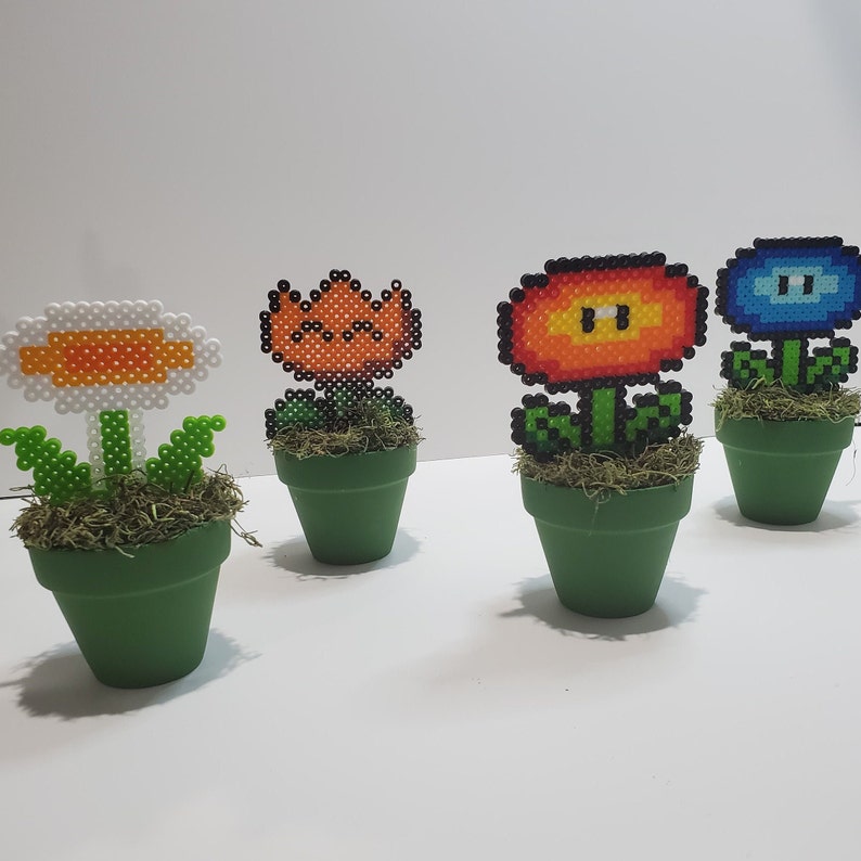 Mario Flowers Video Game Plants 8bit Plants Potted Flowers - Etsy