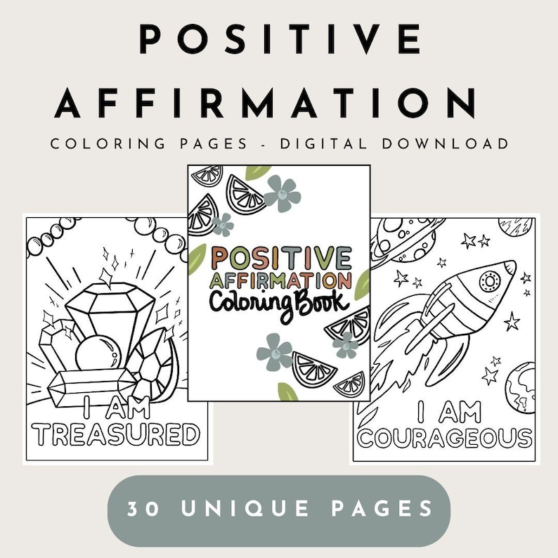 Positive Affirmation Coloring Pages Digital Download for Kids and ...
