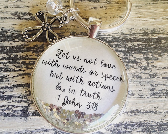 Bible Verse Keychain 1 John 3:18 Let Us Not Love With Words - Etsy