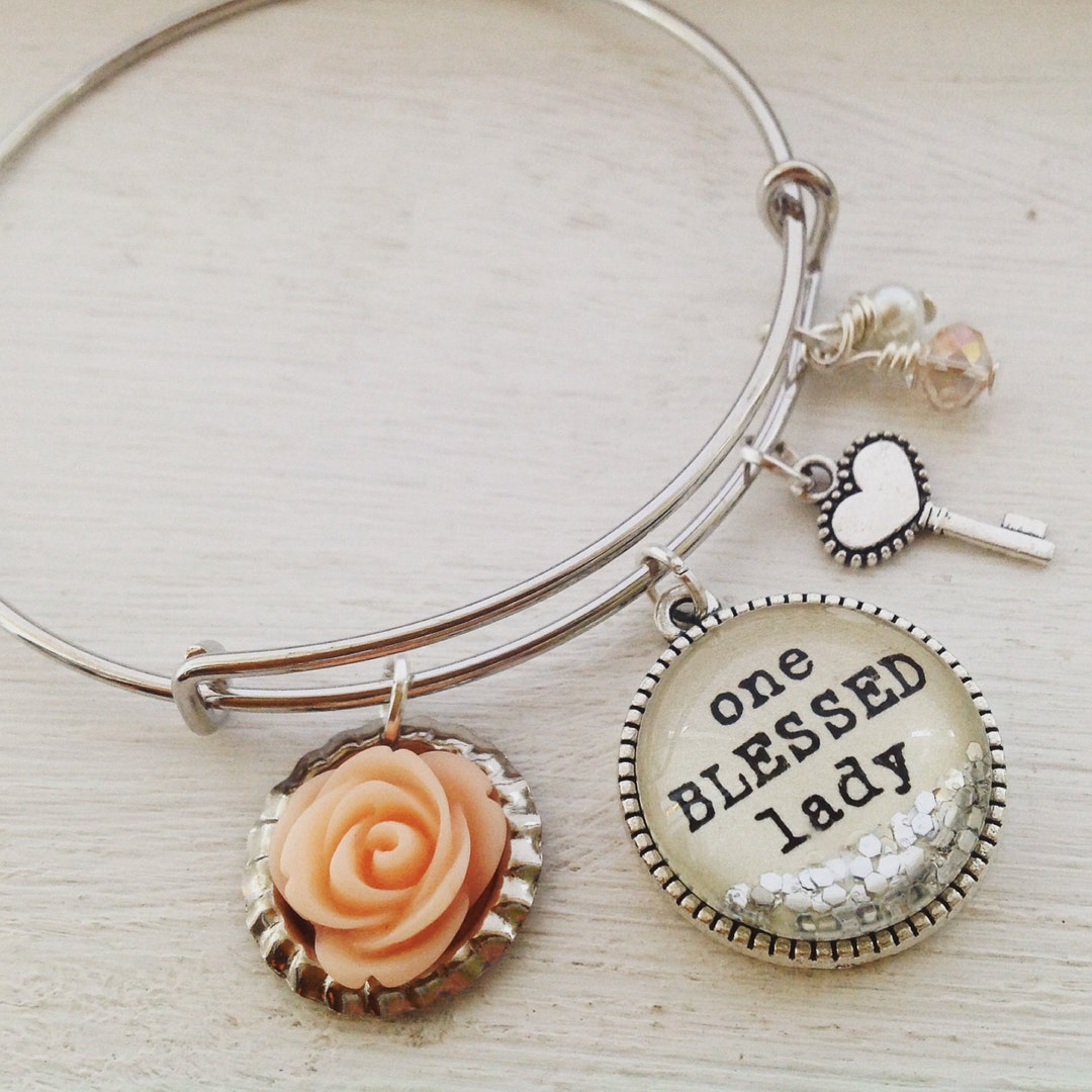 Personalized "blessed" Stackable Bangle Bracelet, Charm Bracelet, "one ...