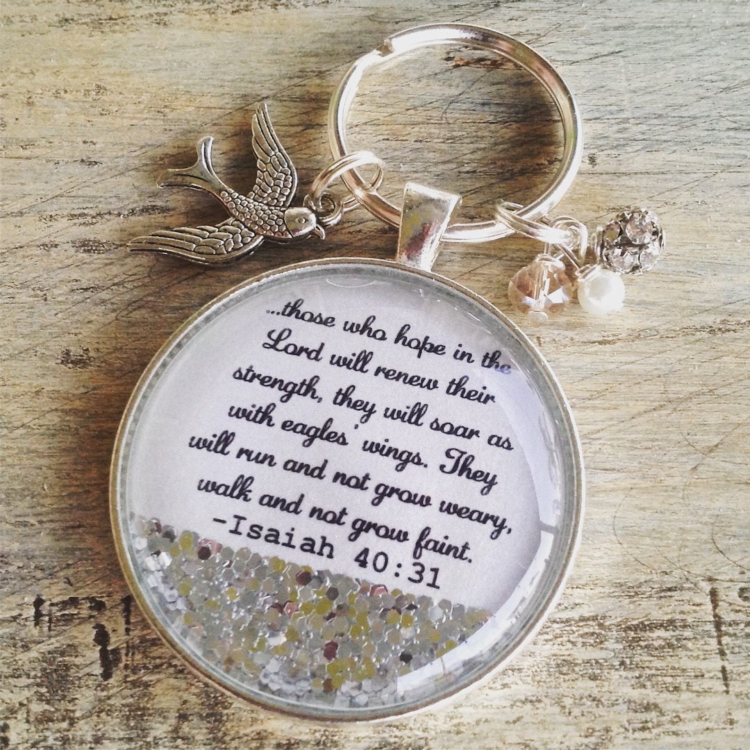 Bible Verse Keychain, Isaiah 40:31, Christian Gift, Scripture Keychain ...