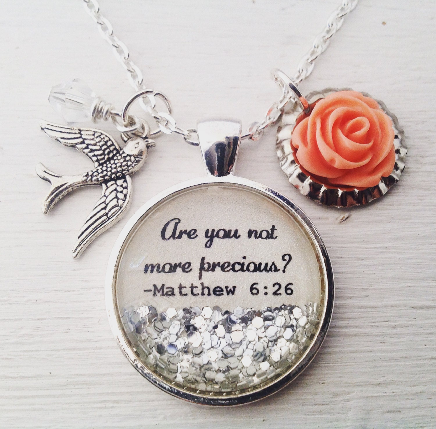 Bible Verse Necklace, Matthew 6:26, "are You Not More Precious?"sparkle ...