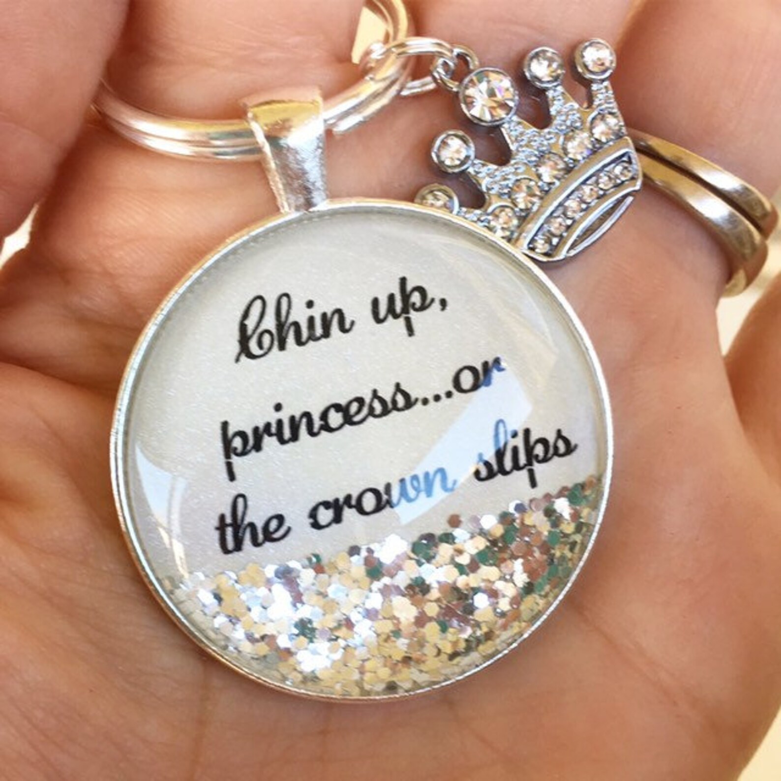 Princess keychain Chin up princess or the crown | Etsy
