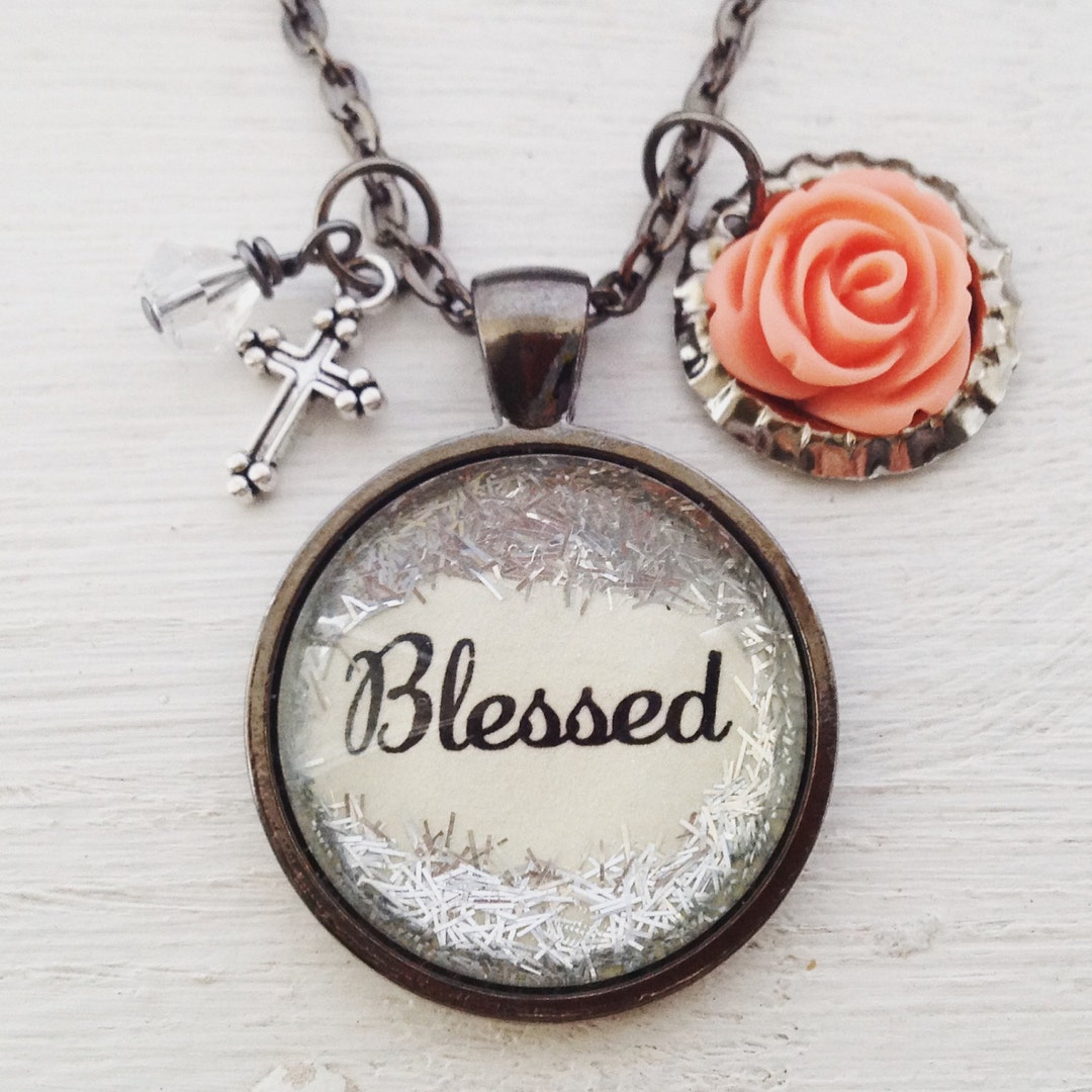 Personalized Jewelry, "blessed" Glitter Necklace, Gift for Her, Charm ...
